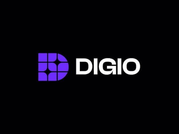 Striking Geometric Digio Logo in Bold Purple and White | Jiffy Designs