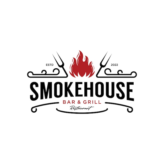Elegant Smokehouse Bar and Grill Logo with Fiery Flame | Jiffy Designs