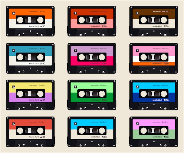 Vibrant Retro Cassette Tape Collection in Diverse Colors | Jiffy Designs