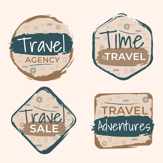 Vintage Travel-Themed Badge Collection with Diverse Graphic Elements ...
