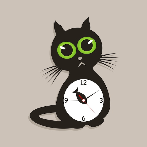 Whimsical Black Cat Clock with Vibrant Green Eyes | Jiffy Designs
