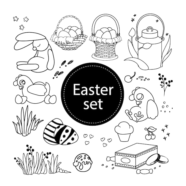 Delightful Easter Doodle Collection with Baskets, Bunnies, and Eggs ...