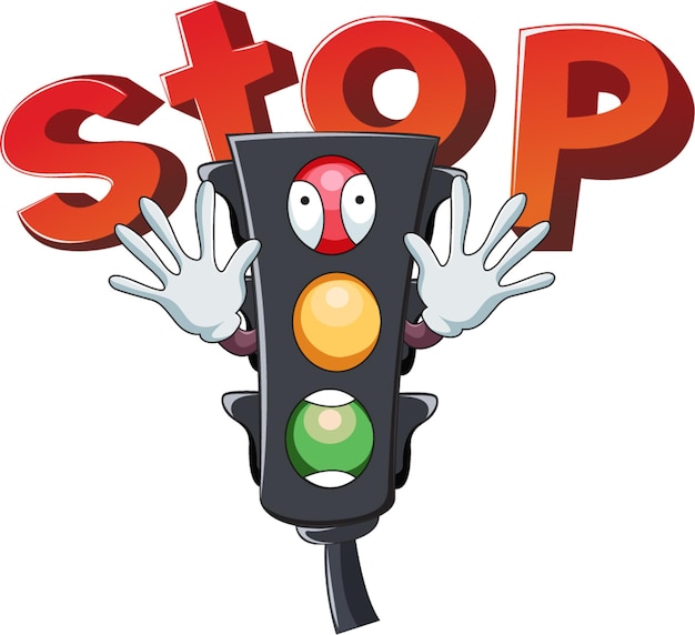 Comical Traffic Light Holding 'Stop' Sign with Expressive Face | Jiffy ...