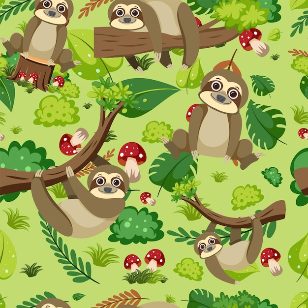 Playful Sloth Gathering in Lush Forest Landscape | Jiffy Designs