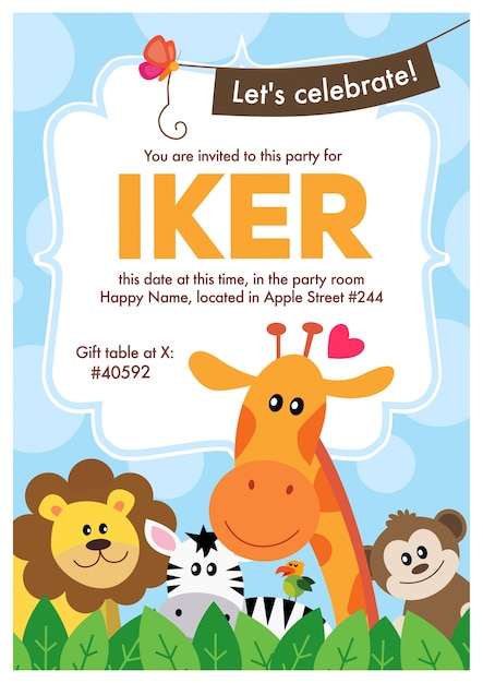 Fun Animal Party Invitation with Balloons and Text Details | Jiffy Designs