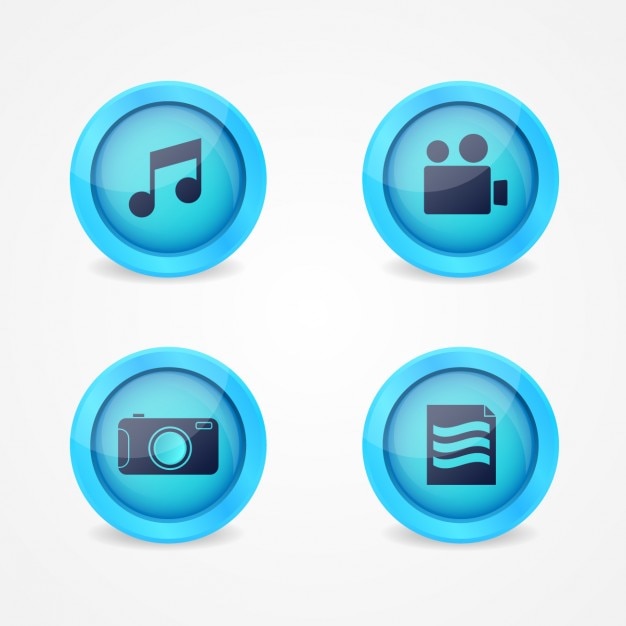 Collection of Vibrant Blue Multimedia Icons - Music, Video, Camera ...