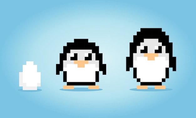 Charming Pixel Penguin Trio on Serene Blue Background | Jiffy Designs