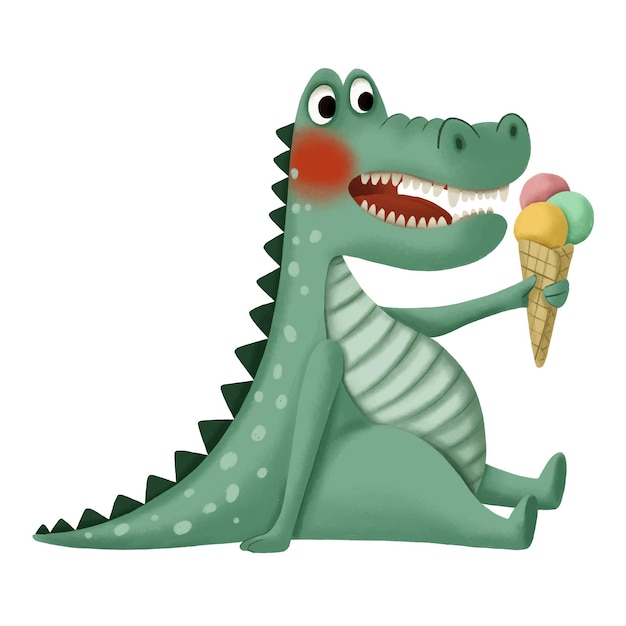 Friendly Gator Enjoying a Delightful Ice Cream Treat | Jiffy Designs