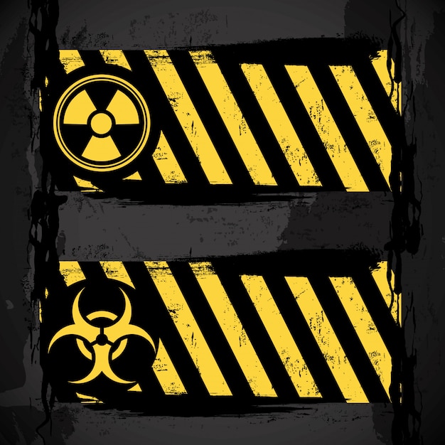 Grungy Hazard Warning Stripes with Radiation and Biohazard Symbols ...