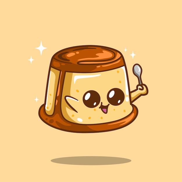 Cute Cartoon Pudding with Smiling Face and Spoon | Jiffy Designs