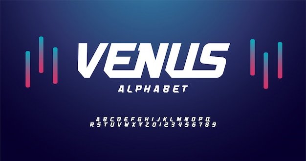 Striking Futuristic Venus Alphabet with Vibrant Accents | Jiffy Designs