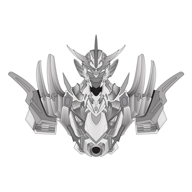 Striking Metallic Mech Warrior Emblem in Grayscale | Jiffy Designs
