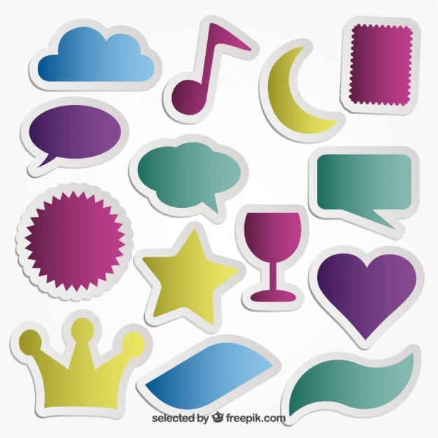 Vibrant Sticker Collection with Diverse Shapes and Icons | Jiffy Designs