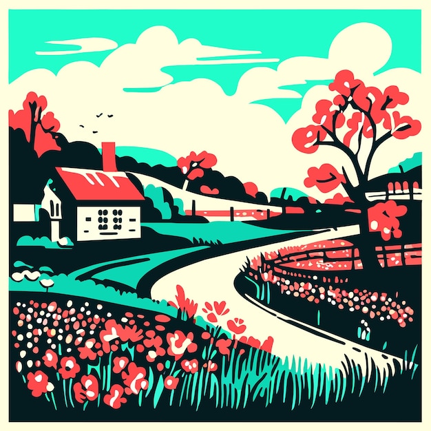 Vibrant Countryside Landscape with Blooming Flowers | Jiffy Designs