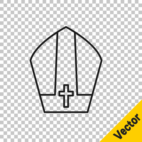 Black Line Pope Hat Icon Isolated On Transparent Background. Christian ...