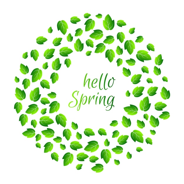 Vibrant Green Leaves Forming a Welcoming 'Hello Spring' Wreath | Jiffy ...