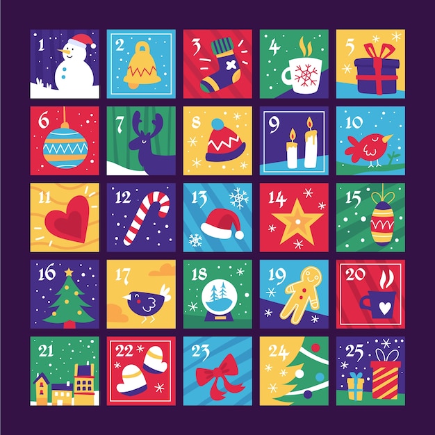 Vibrant Christmas Advent Calendar with Festive Icons and Symbols ...