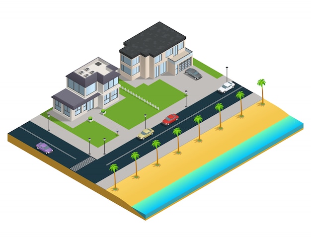Isometric Illustration of Suburban Neighborhood with Homes and Park ...
