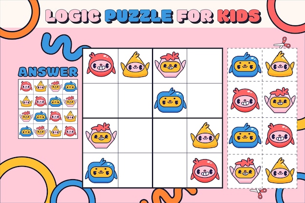 Colorful Logic Puzzle with Adorable Robot Faces for Kids | Jiffy Designs