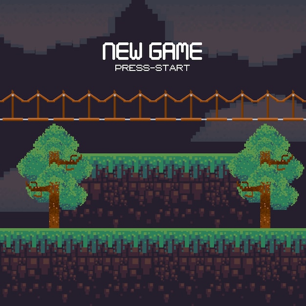 Retro Video Game Landscape with 'New Game' Text | Jiffy Designs