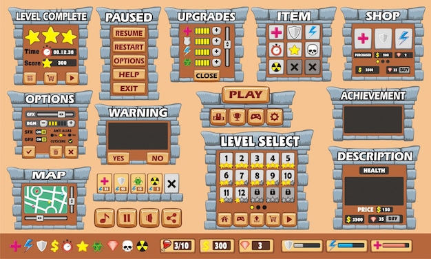 Diverse Collection of Vibrant Game UI Elements and Interfaces | Jiffy ...