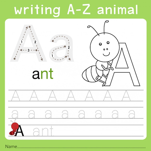 Writing A-Z Animal: Playful Ant Illustration for Learning | Jiffy Designs