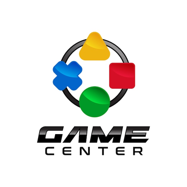 Vibrant Gaming Symbols Adorn the Game Center Logo | Jiffy Designs