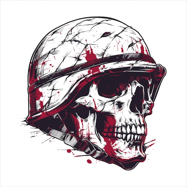 Gritty Skull in Cracked Helmet with Dripping Blood | Jiffy Designs