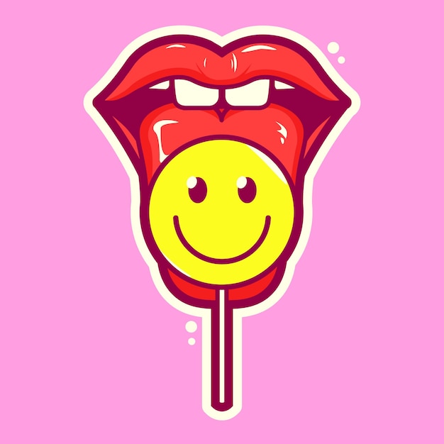 Vibrant Lollipop with Smiley Face and Playful Lips | Jiffy Designs