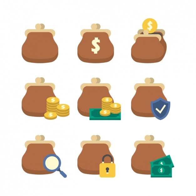 Diverse Purses with Coins, Symbols, and Security Icons | Jiffy Designs