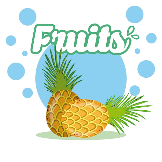 Pineapple Illustration with 'Fruits' Text and Blue Polka Dots | Jiffy ...