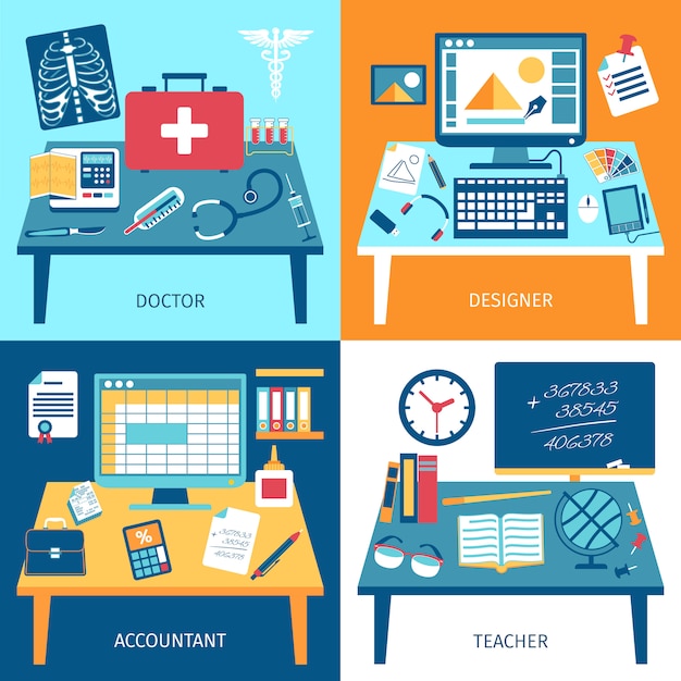 Diverse Workplace Illustrations Showcasing Different Professional Roles ...