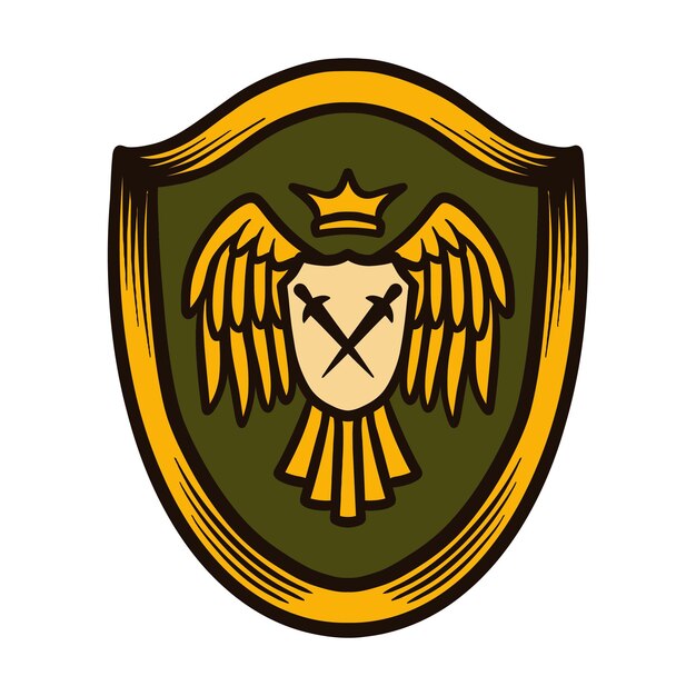 Majestic Winged Emblem with Crossed Swords and Crown | Jiffy Designs