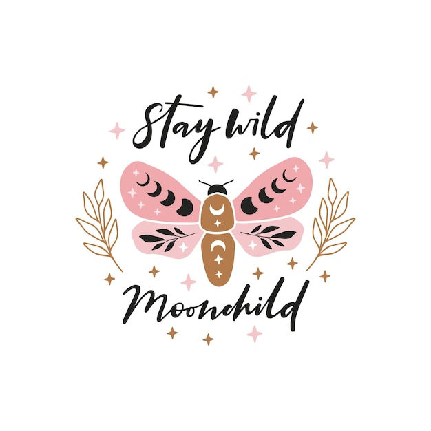 Whimsical Moth Illustration with Floral Accents and Inspiring Text ...