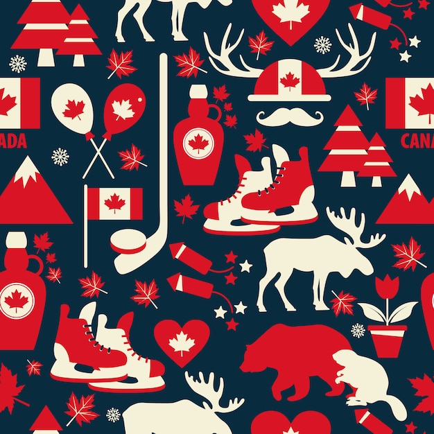 Vibrant Canadian Symbols and Icons in Festive Pattern | Jiffy Designs
