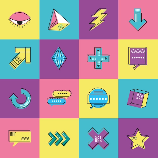 Vibrant Icon Collection with Geometric Shapes and Symbols | Jiffy Designs