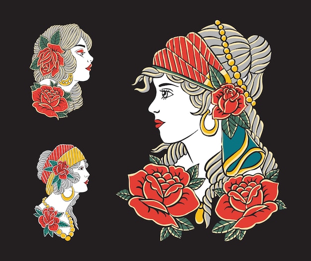 Vibrant Rose Adorned Feminine Portraits with Diverse Cultural Motifs ...