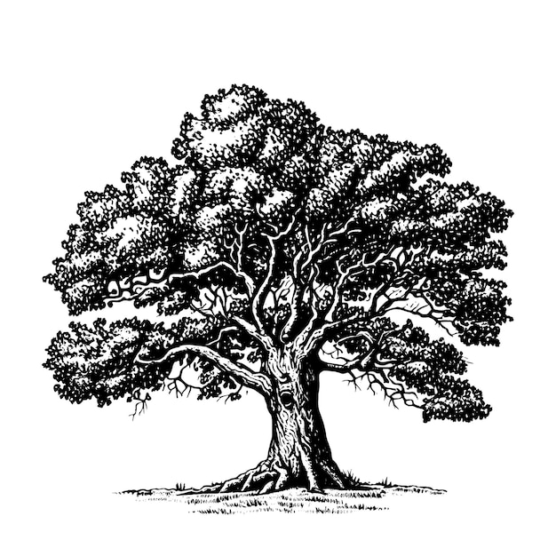 Majestic Oak Tree in Detailed Woodcut Illustration | Jiffy Designs