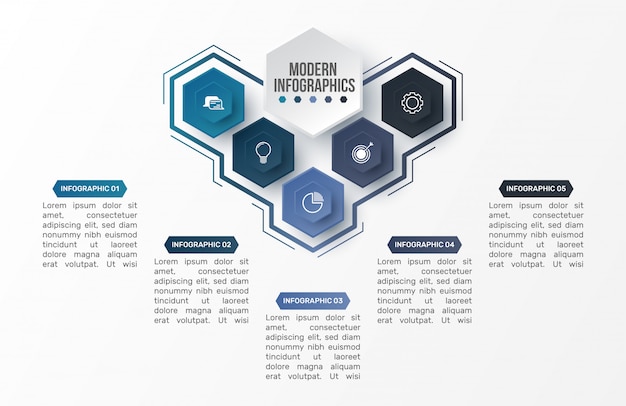 Vibrant Hexagonal Infographic Design with Data Visualization Icons ...