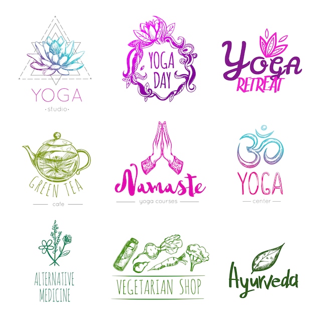 Vibrant Yoga and Wellness Emblem Collection with Floral Motifs | Jiffy ...