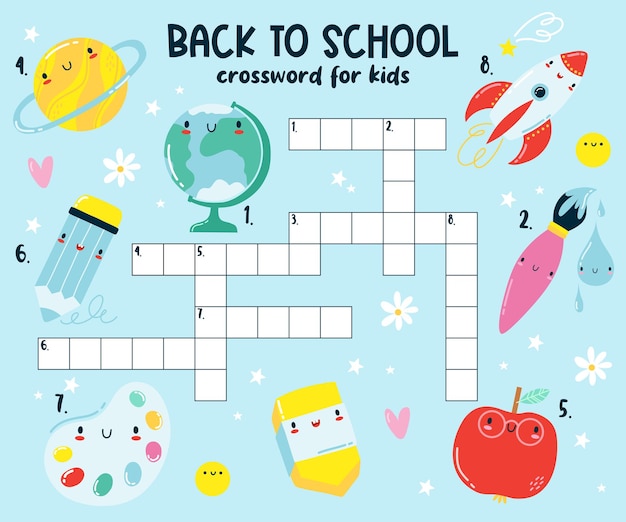 Playful Back to School Crossword Puzzle for Kids | Jiffy Designs