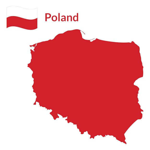 Vibrant Red Outline of Poland with Waving National Flag | Jiffy Designs