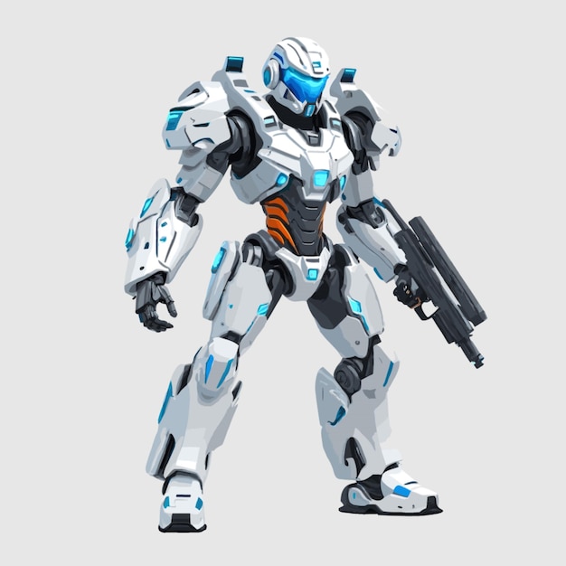 Futuristic Mech Warrior in Striking White and Blue | Jiffy Designs