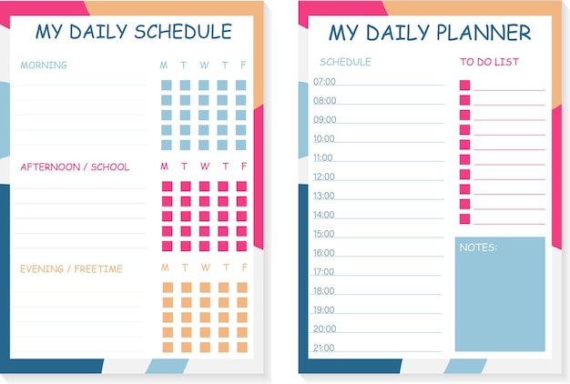 Colorful Daily Planner and Schedule Templates with Organized Layout ...