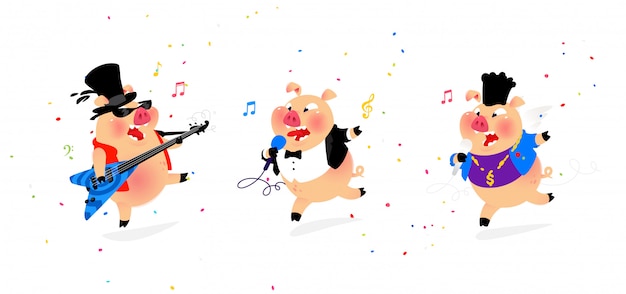 Playful Pigs Rocking Out with Musical Instruments | Jiffy Designs