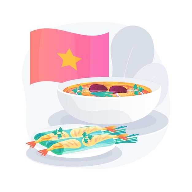 Vibrant Illustrated Dishes with Colorful Ingredients and Flag | Jiffy ...