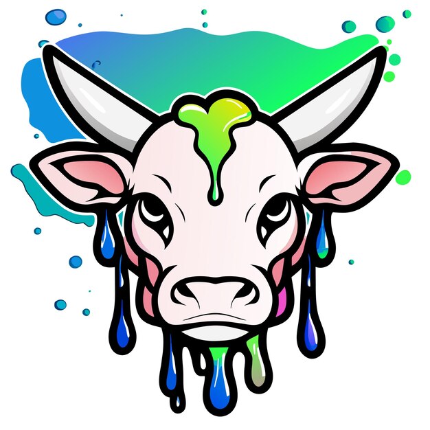 Vibrant Cow Head with Colorful Dripping Paint | Jiffy Designs