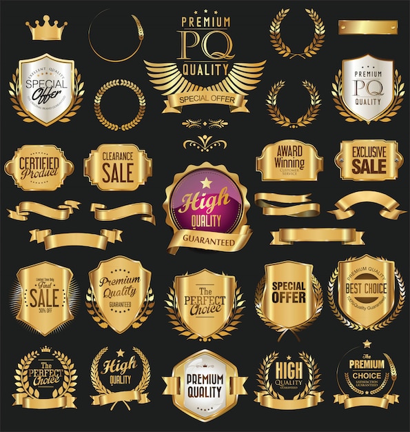 Elegant Golden Badges, Emblems, and Ornaments for Premium Quality ...