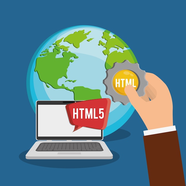 HTML5 Coding Concept with Globe and Laptop Illustration | Jiffy Designs