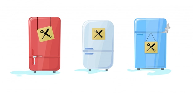 Retro Refrigerators in Vibrant Colors with Repair Icons | Jiffy Designs